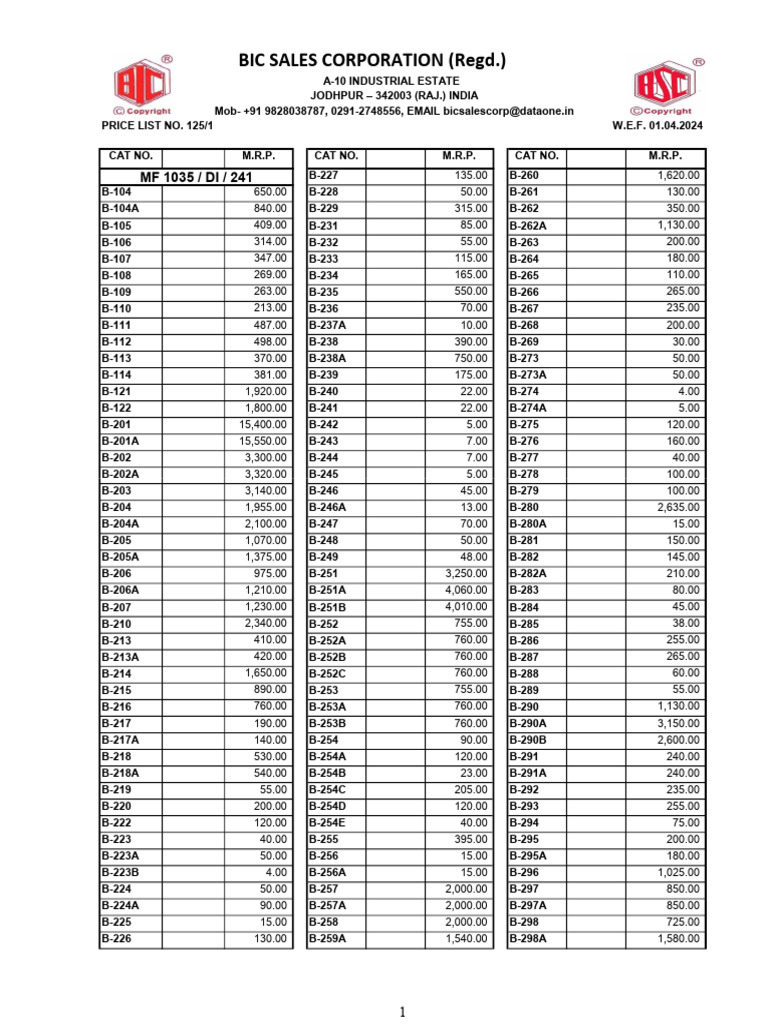 Price List April-2024 | PDF