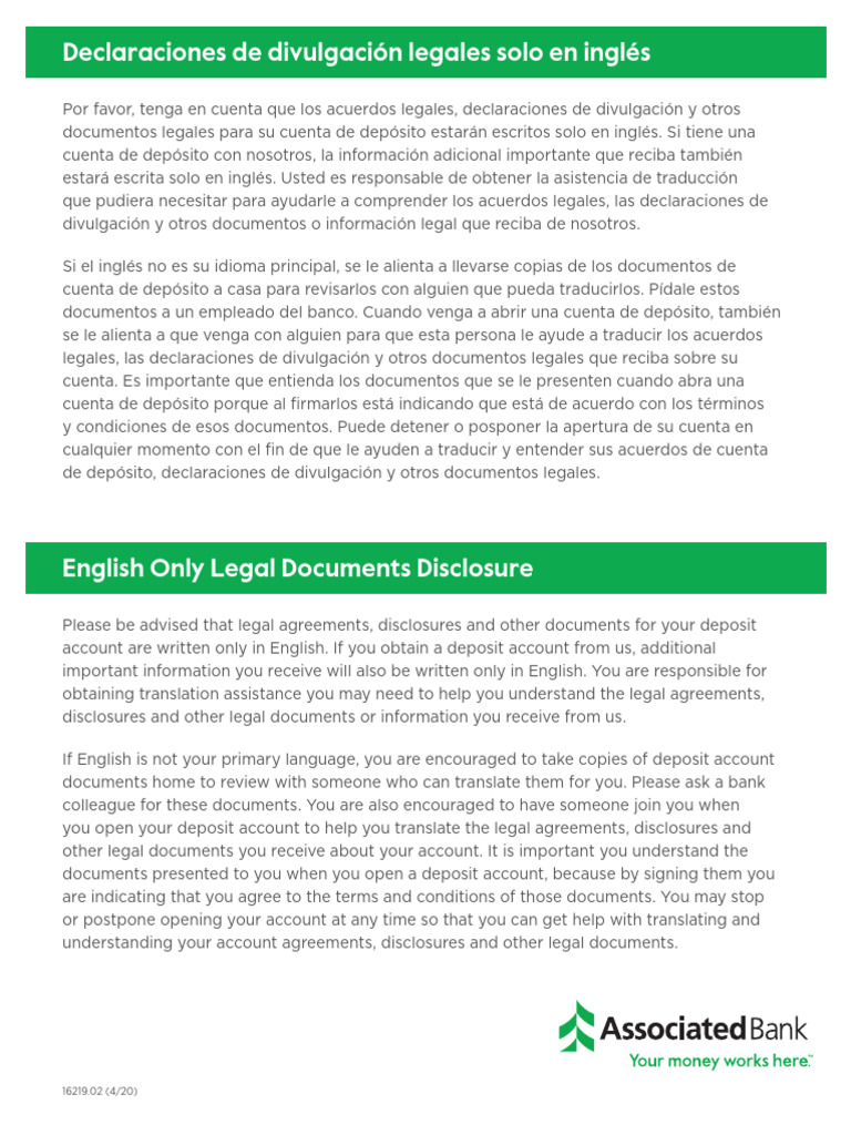 Spanish New Accounts Disclosure | PDF