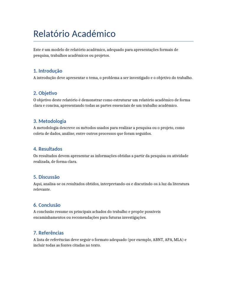 Relatorio Academico Modelo | PDF