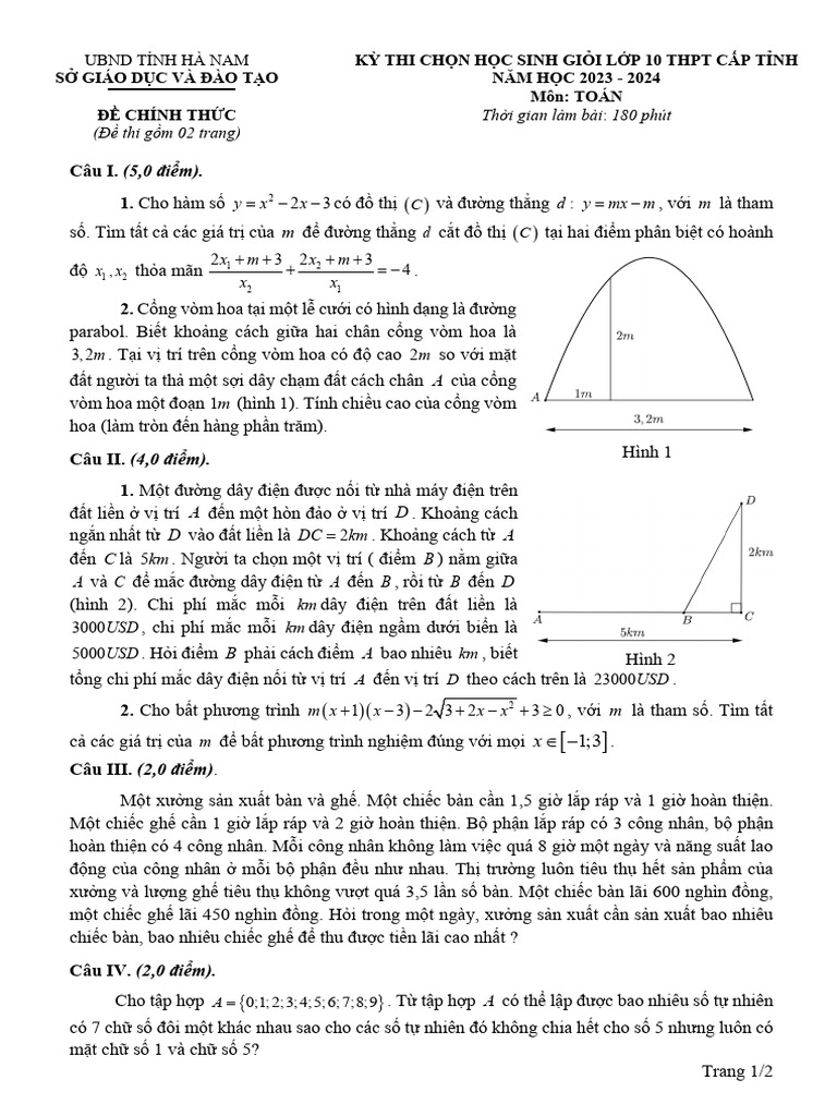 De Hoc Sinh Gioi Toan 10 Cap Tinh Nam 2023 2024 So Gddt Ha Nam | PDF