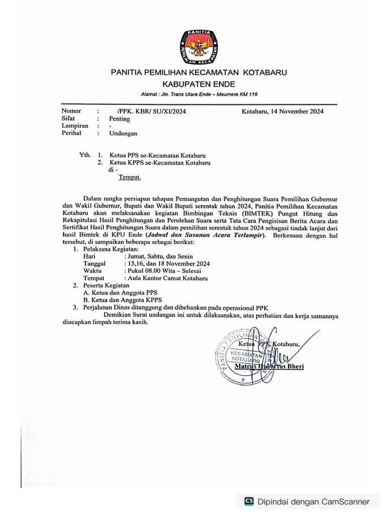 Undangan Bimtek Pps Dan Kpps Pilkada 2024 | PDF