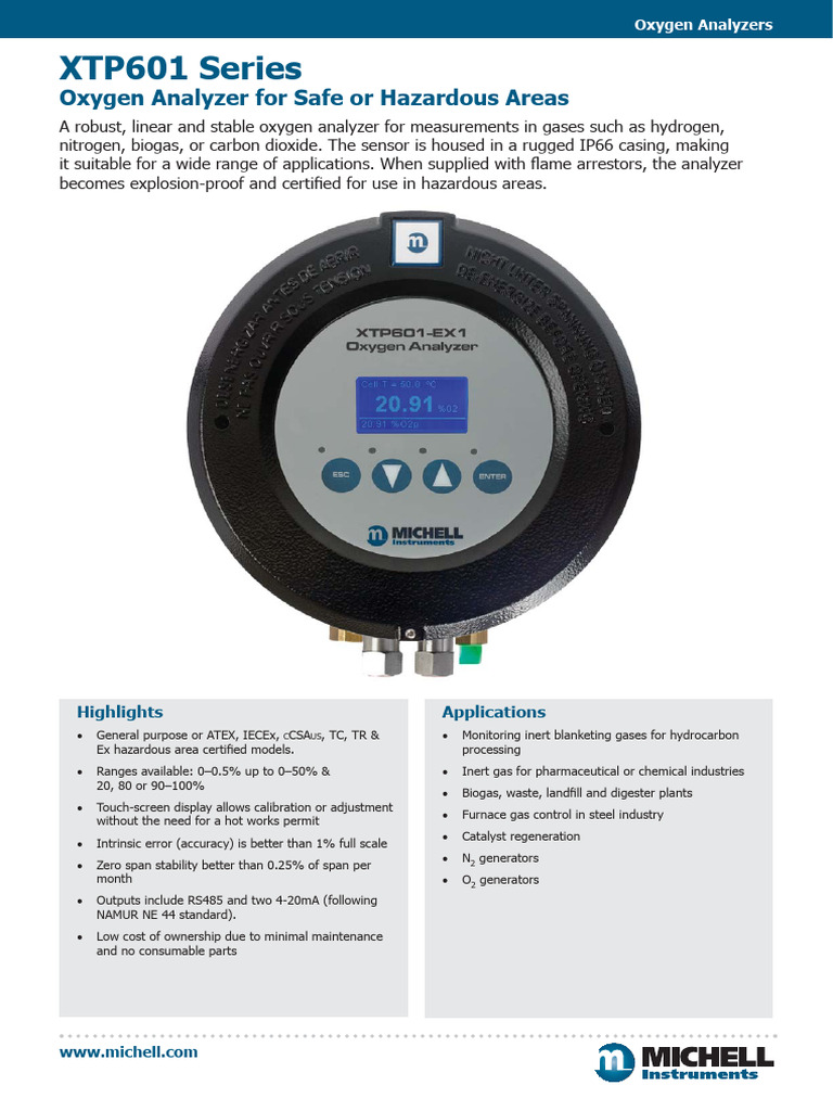 Michell Instruments XTP601 Datasheet | PDF | Sensor | Gases