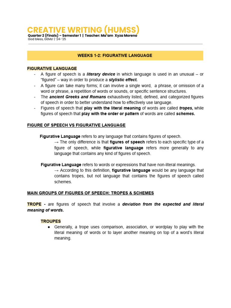 Creative Writing Reviewer Finals | PDF | Grammatical Number | Subject (Grammar)