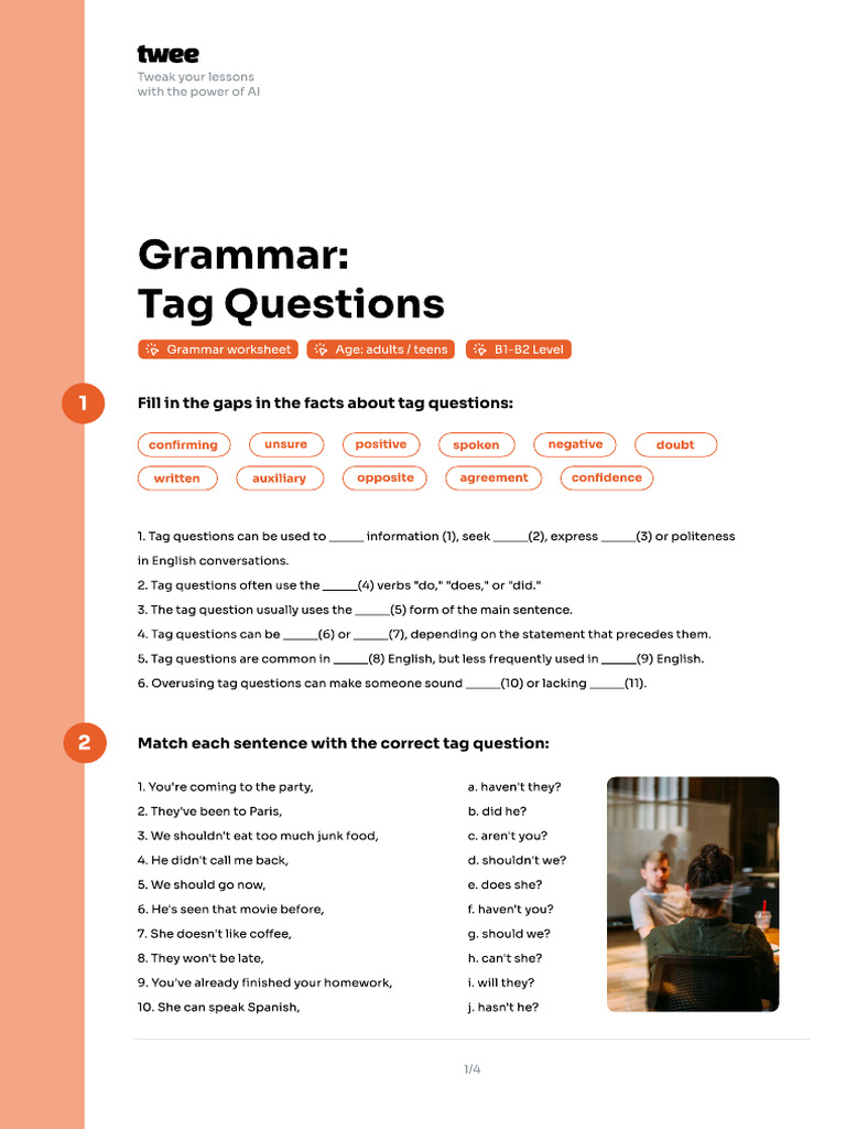 tag-questions-worksheet-b1-b2 | PDF | Syntax | Grammar