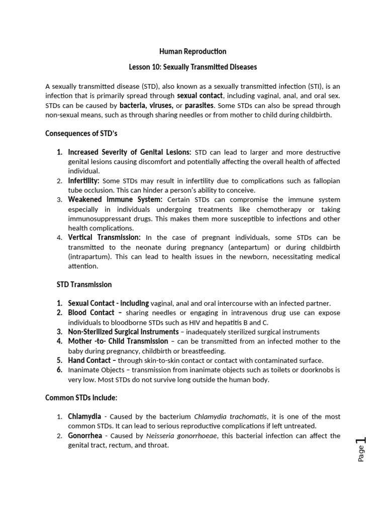 Lesson 10 STDs Human Reproduction | PDF | Sexually Transmitted ...