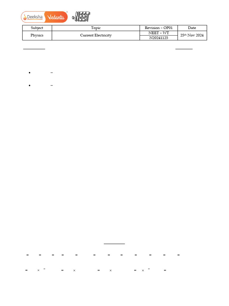 02 NEET REV OP01 Physics Solution M5 | PDF | Electrical Resistance And Conductance | Series And ...