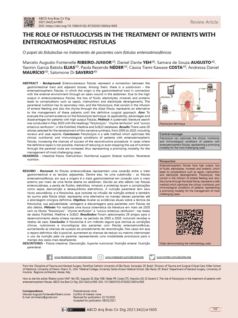 Fistuloclysis in The Treatment of Patients With Enteroatmospheric ...