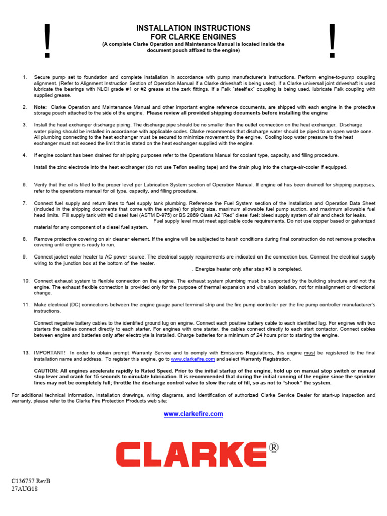 c136757 Engine Installation Instructions Document Revb | PDF | Electrical Wiring | Pump