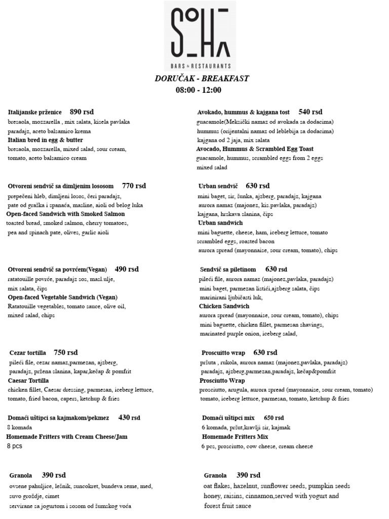 Soha Menu Tapas | PDF