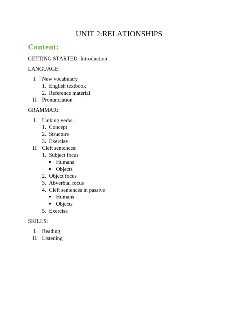 Unit 2 Relationships | PDF | Verb | Subject (Grammar)