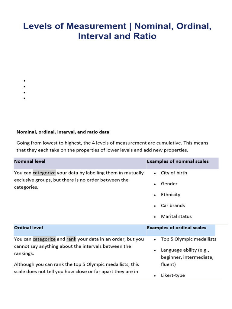 Levels of Measurement Q A | PDF | Level Of Measurement | Histogram