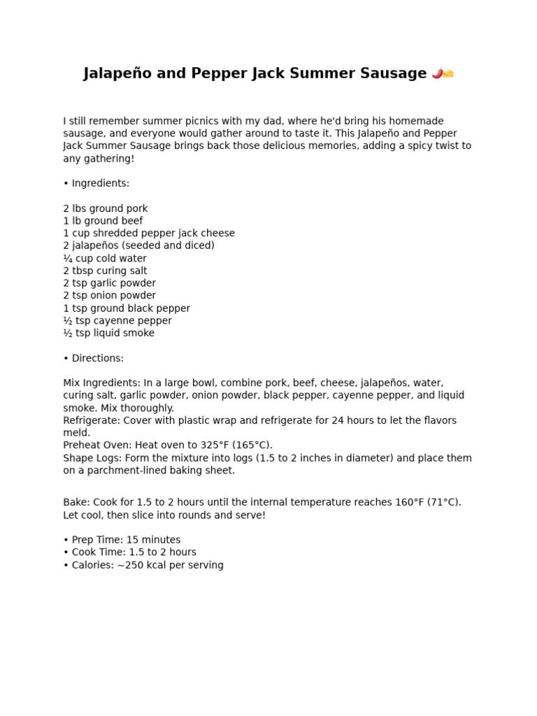 Jalapeño and Pepper Jack Summer Sausage | PDF