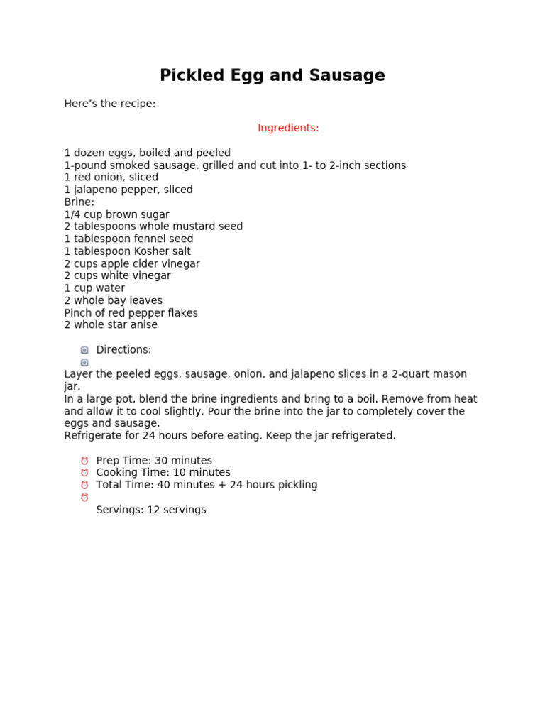 Pickled Egg and Sausage | PDF