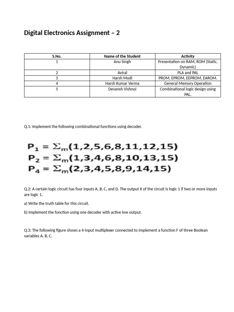 Digital Electronics Assignment Tasks | PDF