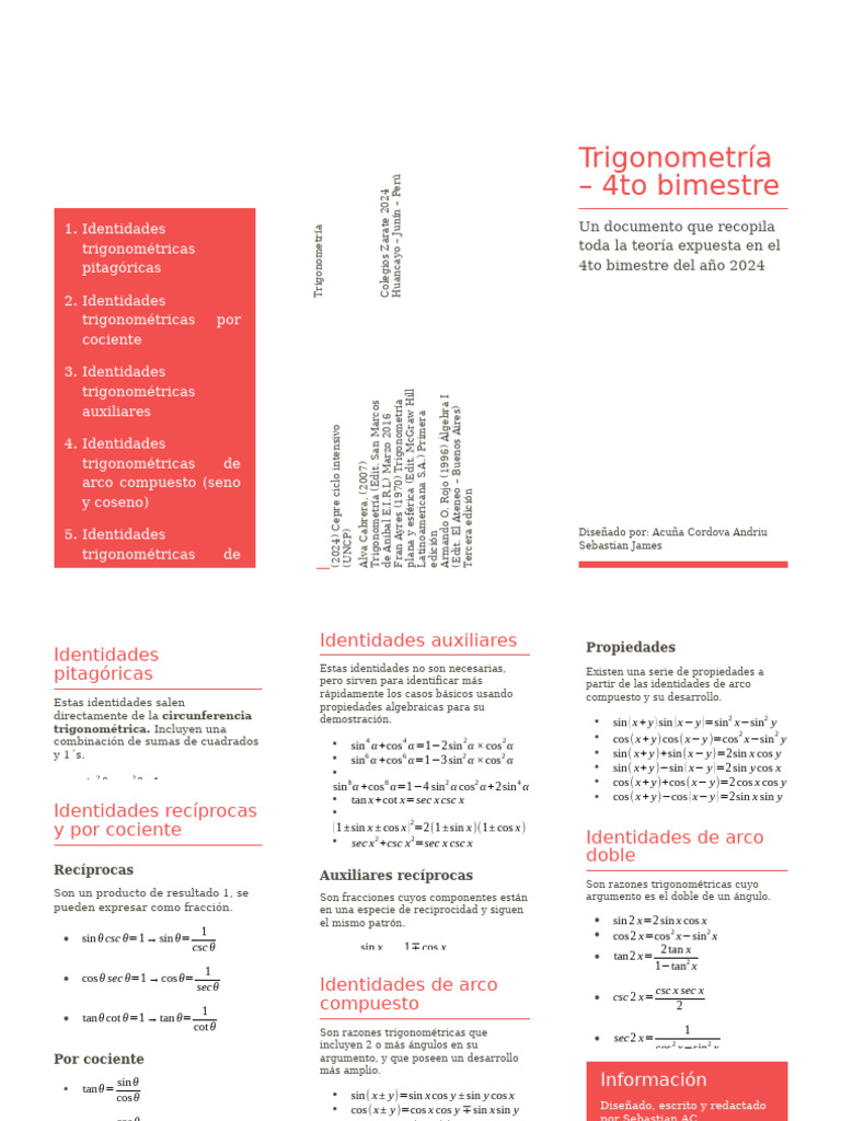 Tríptico Identidades Trigonométricas | PDF | Funciones trigonométricas | Trigonometría