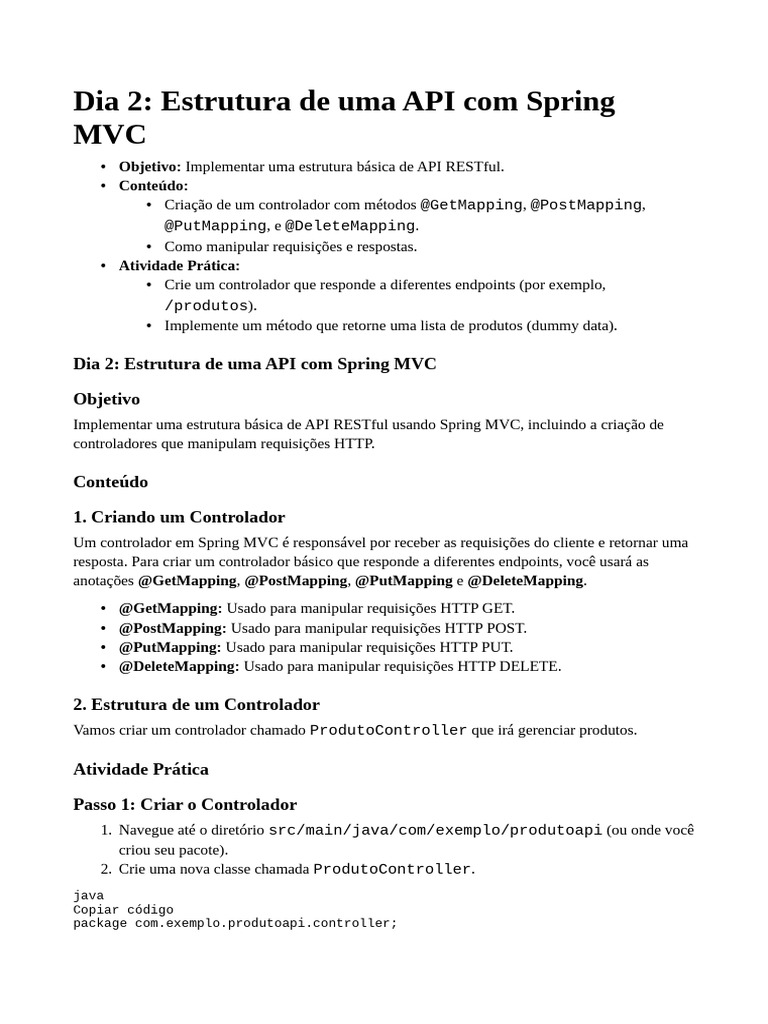 Dia 2: Estrutura de uma API com Spring MVC | PDF | Classe (programação ... Dia 2: Estrutura de uma API com Spring MVC | PDF | Classe (programação ...