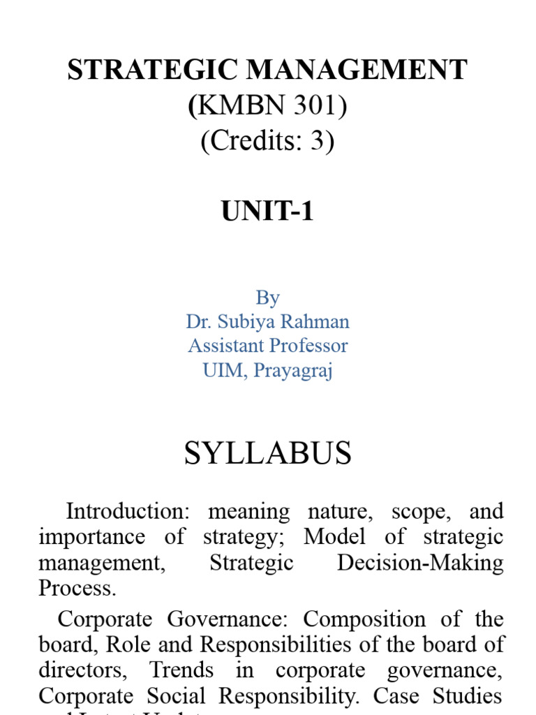 Unit 1.pptx | PDF | Strategic Management | Corporate Social Responsibility