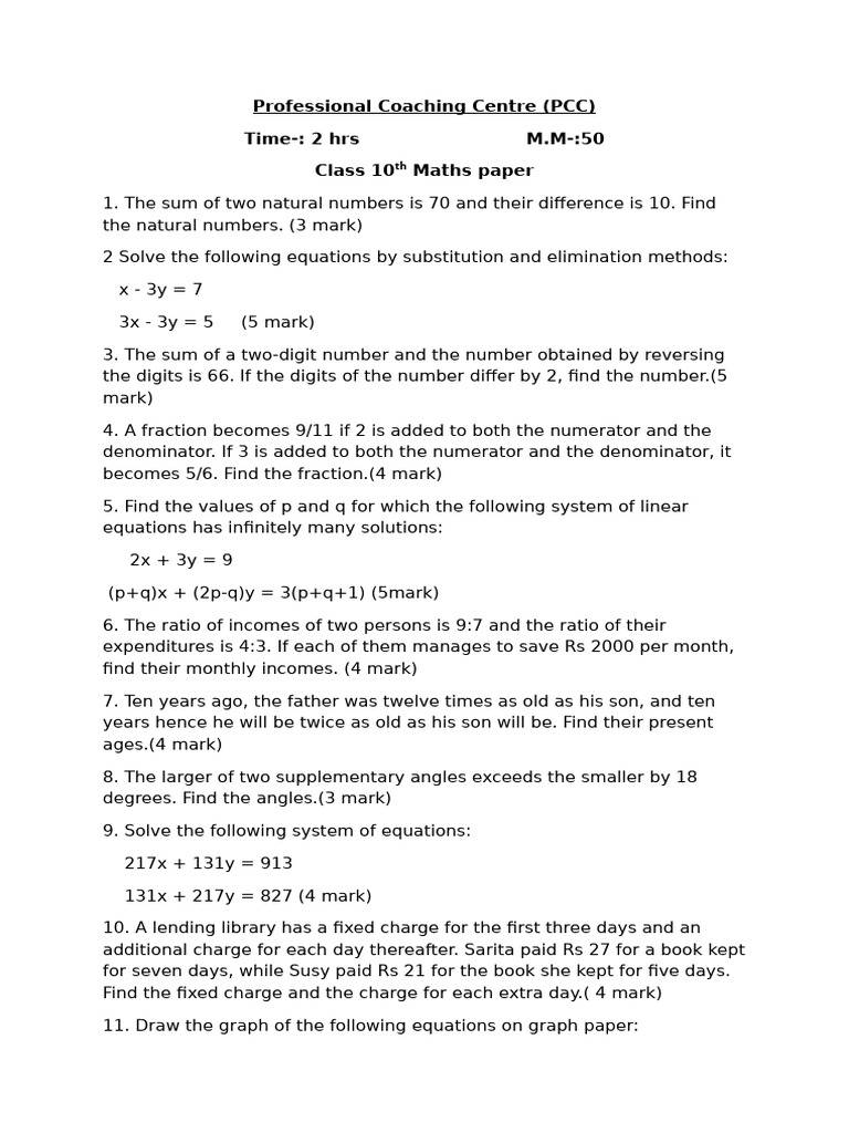 pcc class 10 maths | PDF