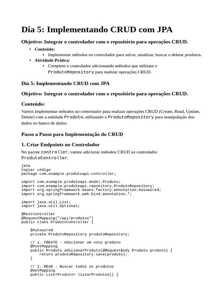 Dia 5: Implementando CRUD Com JPA | PDF | Informática | Engenharia de Software