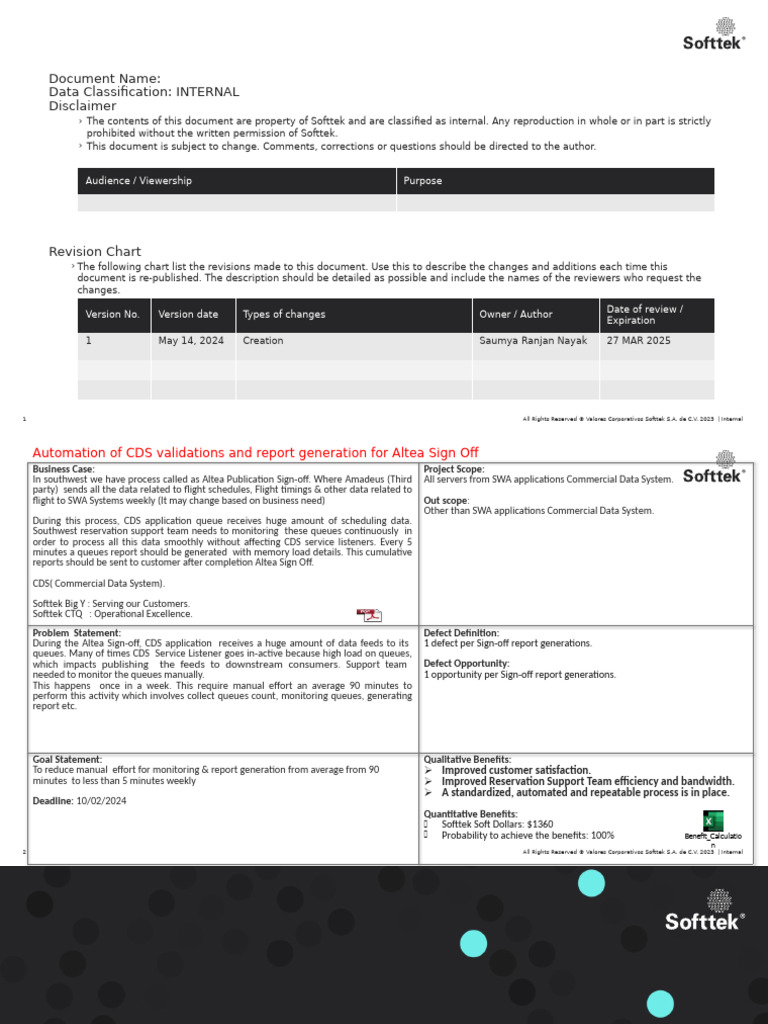 Project Charter - Automation of CDS-A Validations and Report Generation For Altea Sign Off | PDF ...