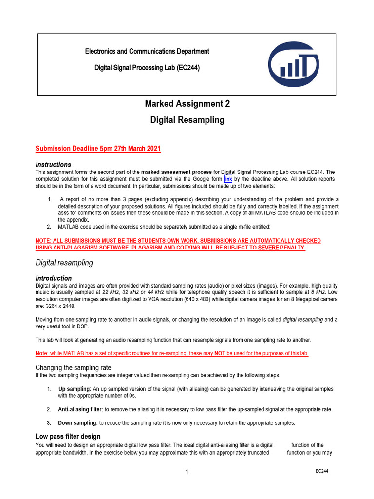 DSP Lab: Digital Resampling Task | PDF | Sampling (Signal Processing ...