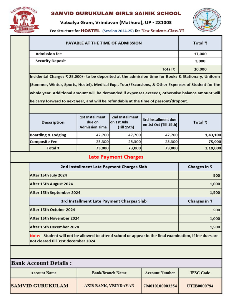 Samvid Gurukulam Fee Structure 2024-25 | PDF | Payments