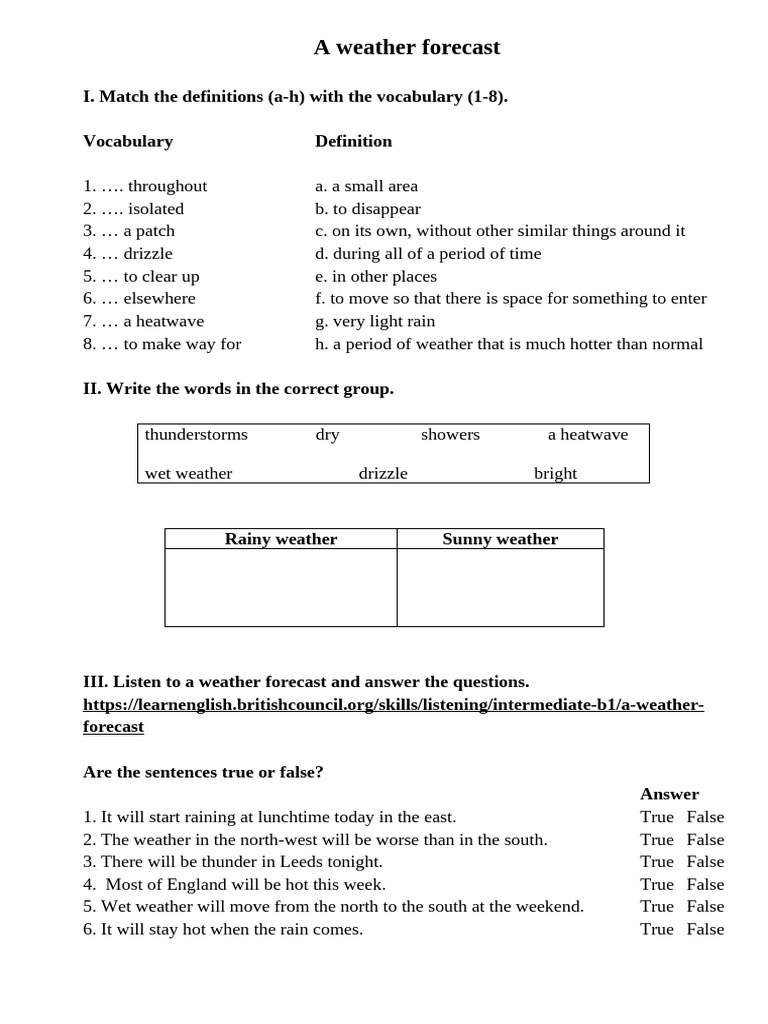 A Weather Forecast Worksheet | PDF | Weather | Rain