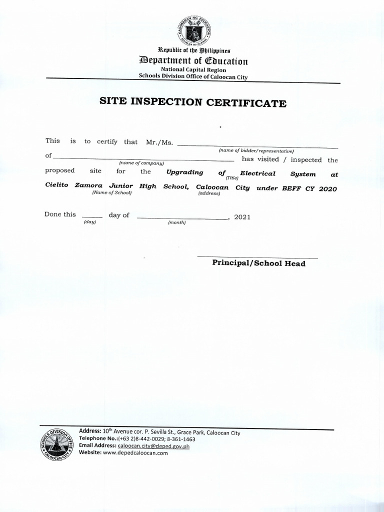 Site Inspection Certificate Form | PDF