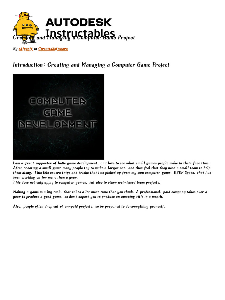 Creating and Managing A Computer Game Project - 8 Steps - Instructables ...