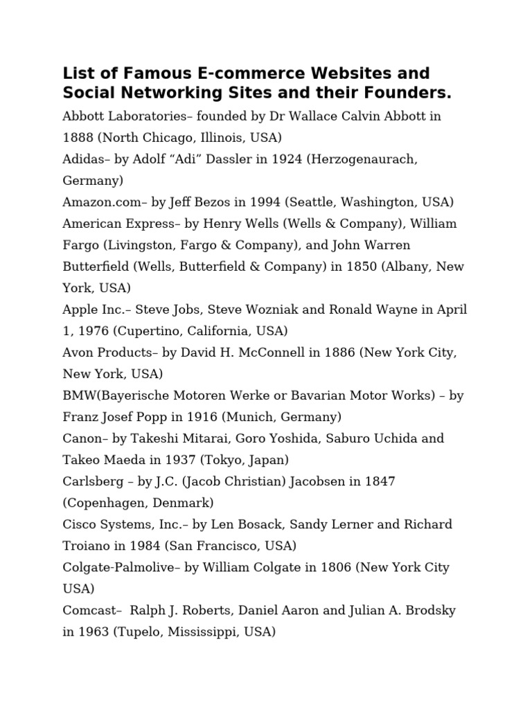 LIST OF FAMOUS FOUNDERS | PDF | Companies
