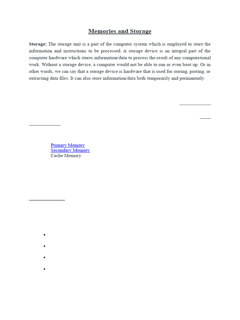 Memories and Storage - Unit - 5 | PDF | Random Access Memory | Computer Data Storage