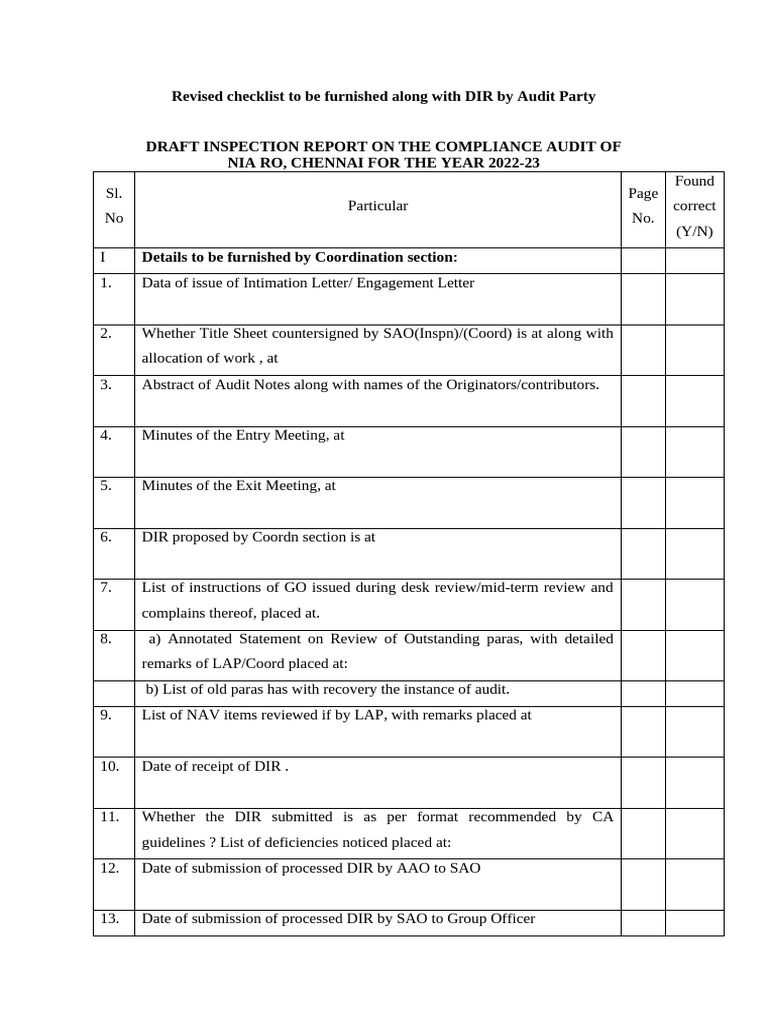 Revised Checklist Pdf Audit