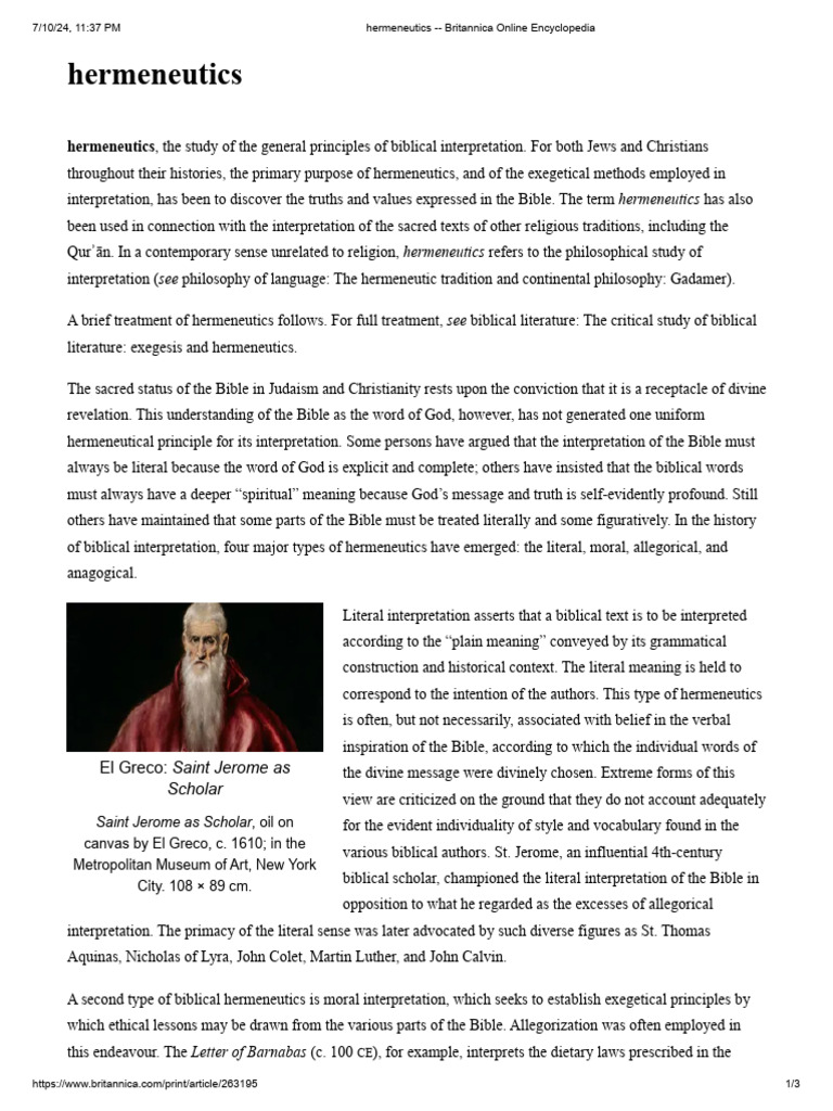 Hermeneutics - Britannica Online Encyclopedia | PDF | Hermeneutics | Bible