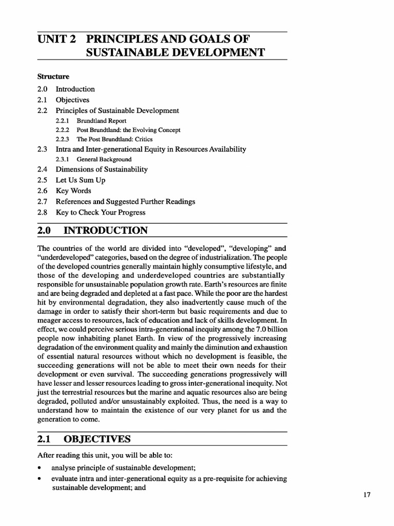UNIT 2 Principles of Goals of Sustainable Development | PDF