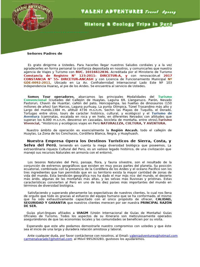 Valeni Adventures Travel Agency | PDF | Perú | Ciencias de la Tierra