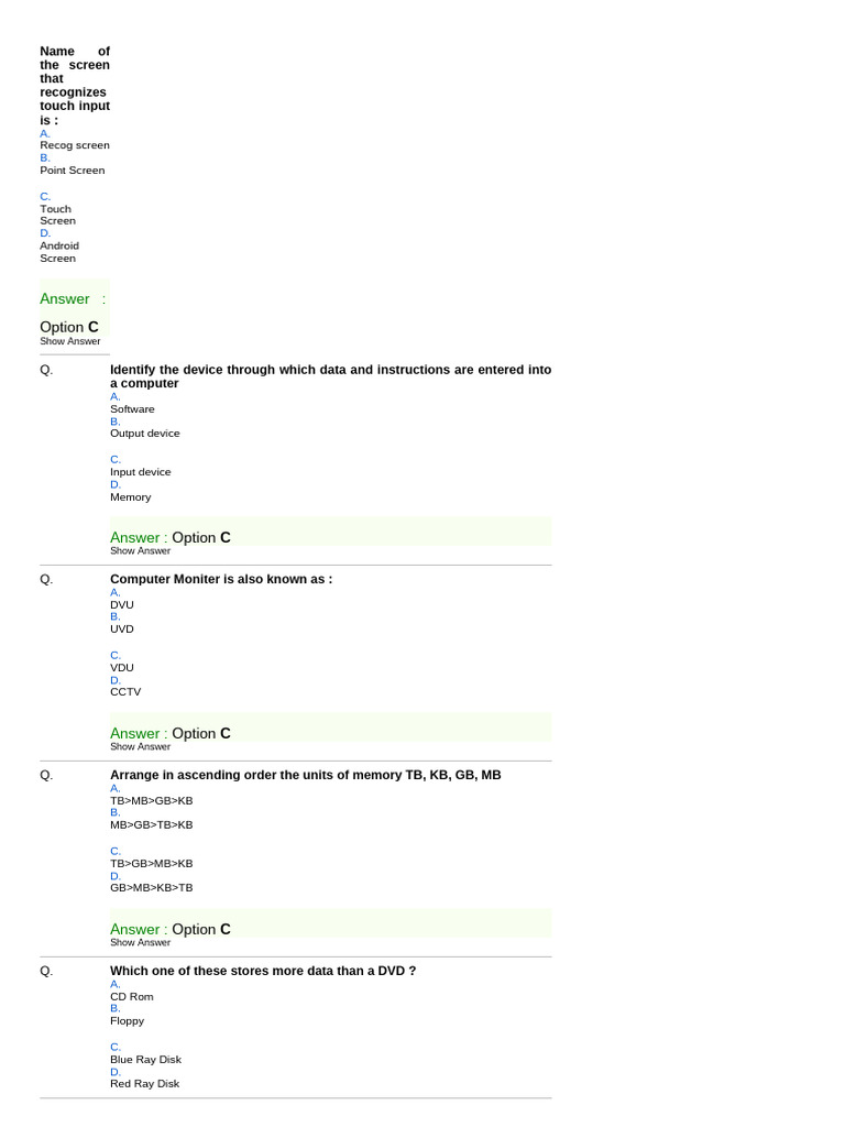 one marks | PDF | Computer Data Storage | Random Access Memory