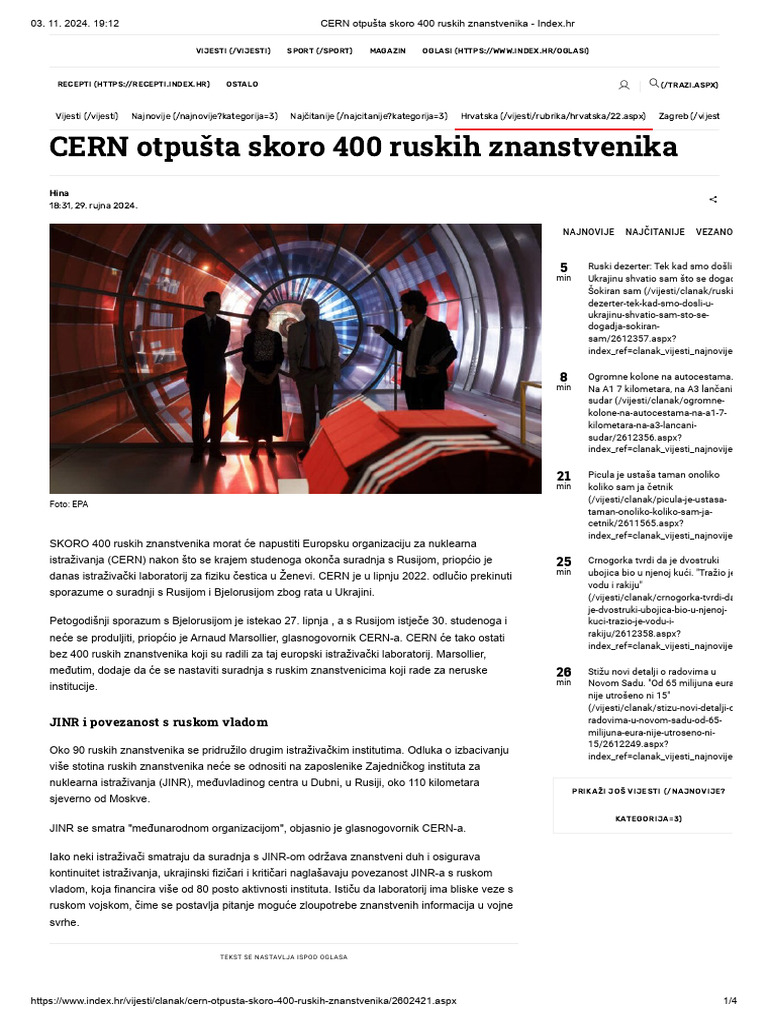CERN Otpušta Skoro 400 Ruskih Znanstvenika - Index - HR | PDF