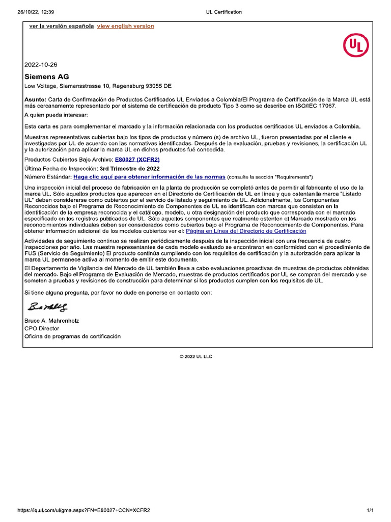 UL Certification E80027 (XCFR2) | PDF