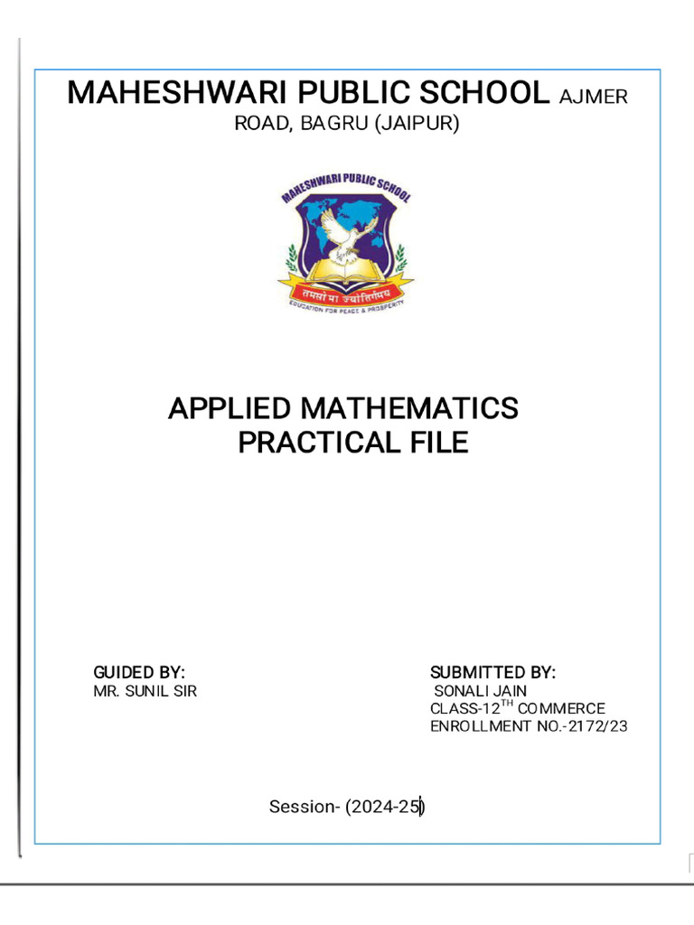 Applied Maths Practical File Oon MS EXCEL by Sonali Jain | PDF