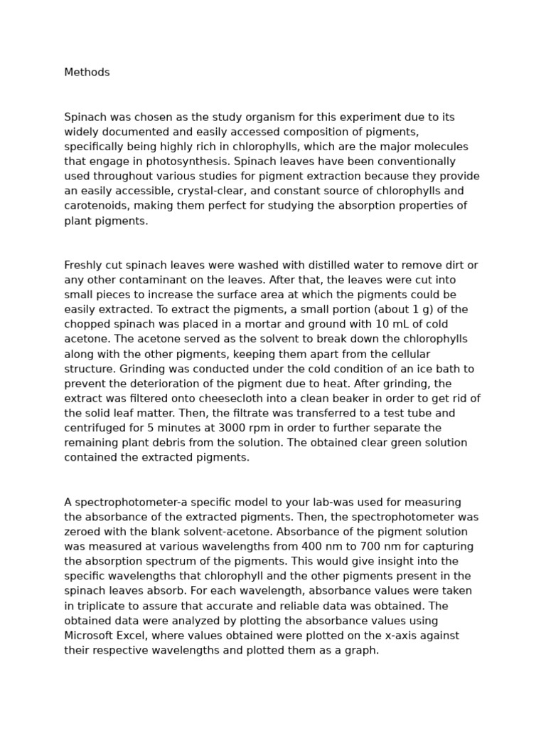 Writing Assignment 5 - Photosynthesis Lab Methods | PDF | Chlorophyll | Absorbance