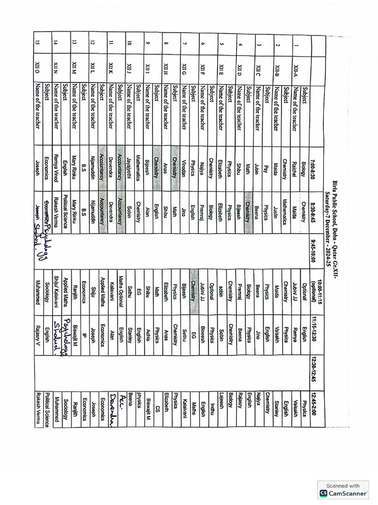 Saturday Time Table-7 Dec | PDF