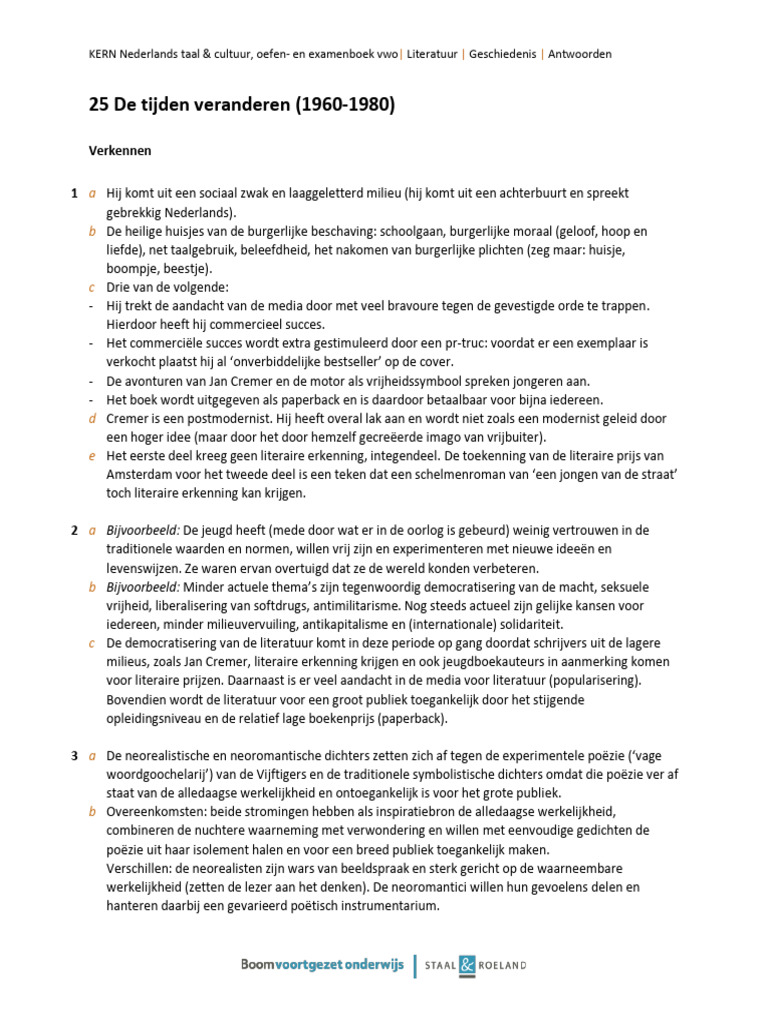A456 Literatuur 25 de Tijden Veranderen Antwoorden | PDF