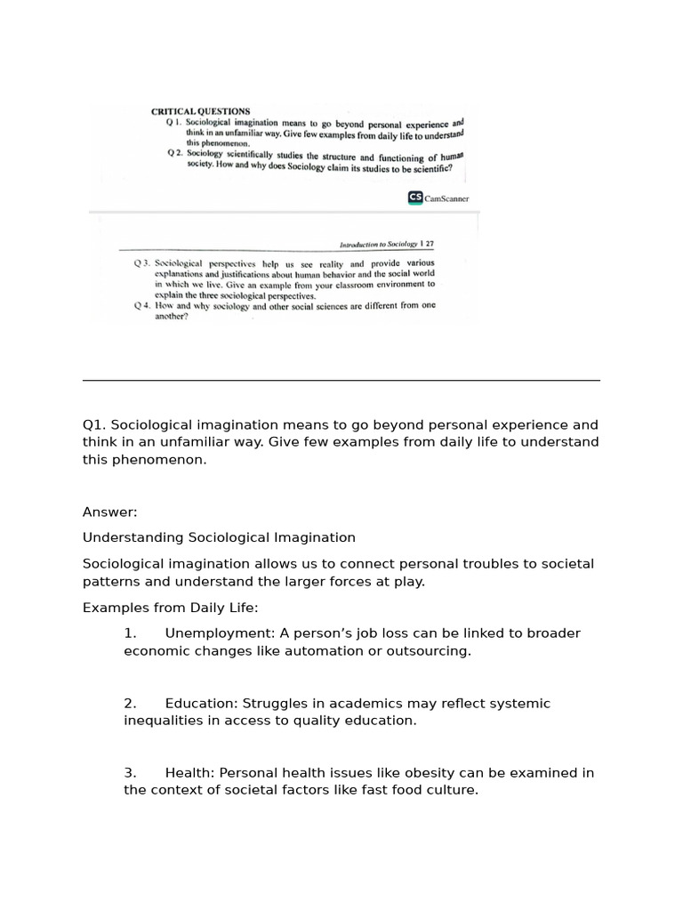 CHP1 Sociology Answers | PDF | Sociology | Society