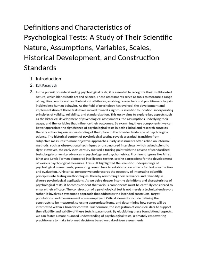 Definitions and Characteristics of Psychological Tests | PDF ...