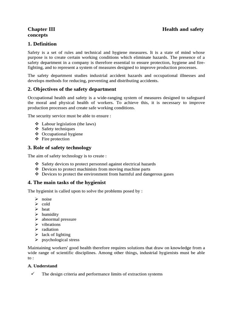 Chapter III Health and Safety Concepts | PDF