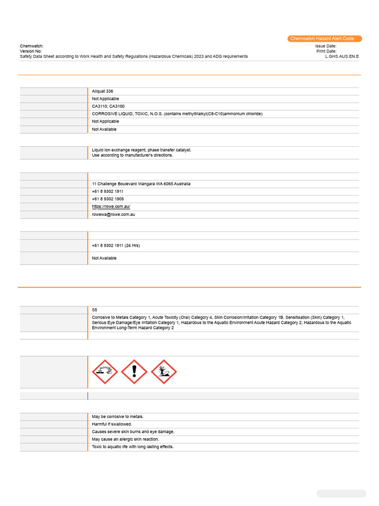CA3110 CA3100 Aliquat 336 Rowe Scientific 14.10.24 | PDF | Toxicity