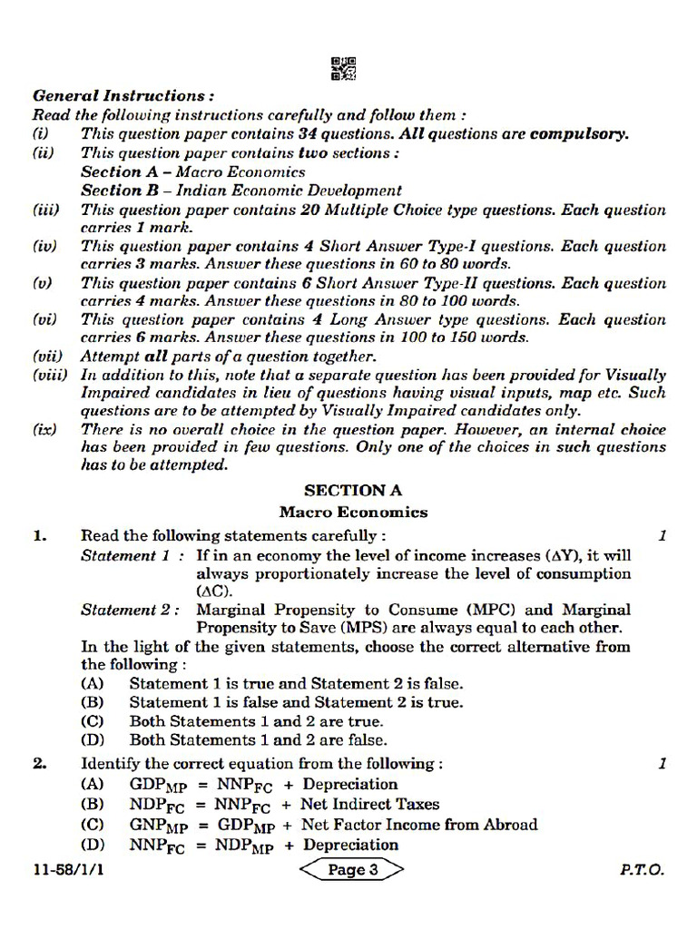 Economic Sample Paper 1 | PDF