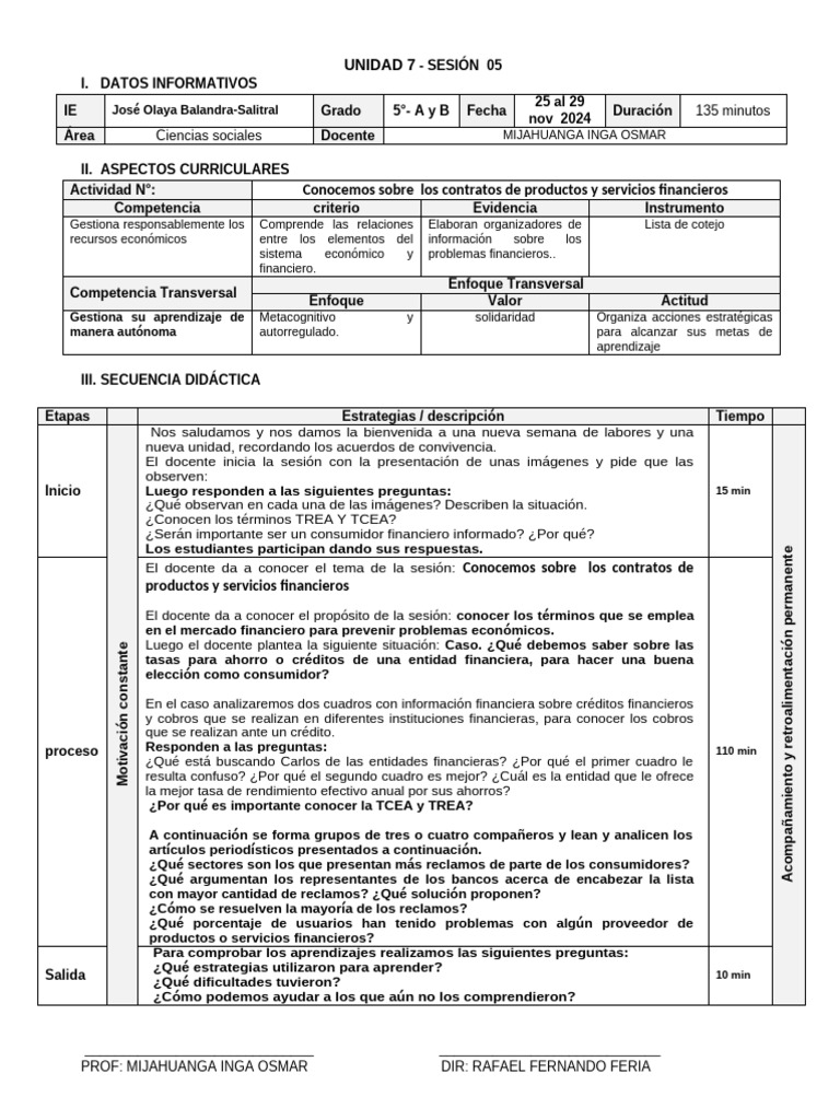 Educación Financiera para 5° Grado | PDF | Maestros | Aprendizaje