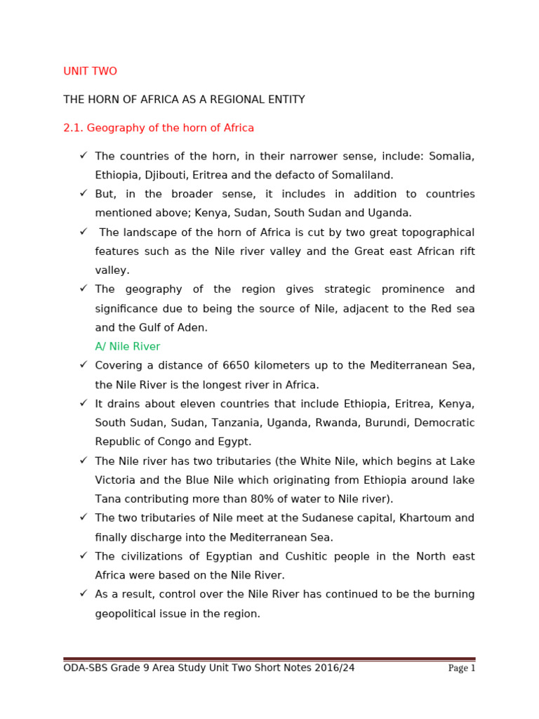 Area Study G-9 Unit Two All | PDF | Nile | Horn Of Africa