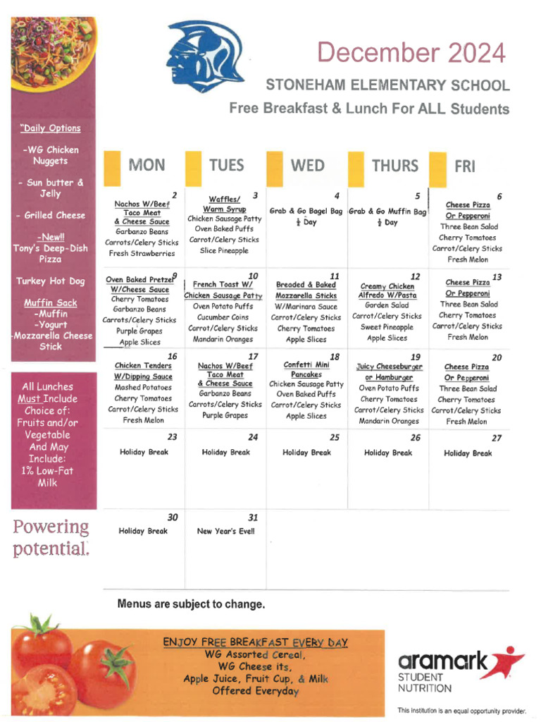 December Lunch Menu With Translations | PDF